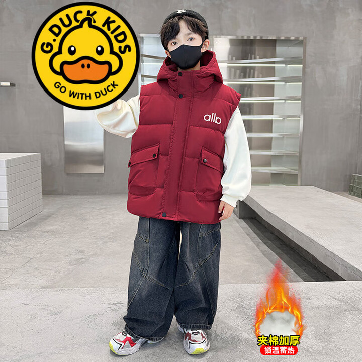G.duck小黄鸭童装男童马甲秋冬款儿童保暖棉衣外套男孩帅气字母无袖棉服 枣红色马甲 160 cm【图片 价格 品牌 报价】-京东