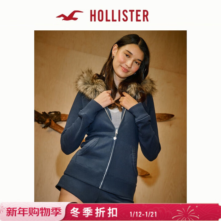 HOLLISTER保暖抓绒时髦美高风毛领连帽外套卫衣25秋冬女352-5236 海军蓝 XXS (160/76A)【图片 价格 品牌 报价】-京东