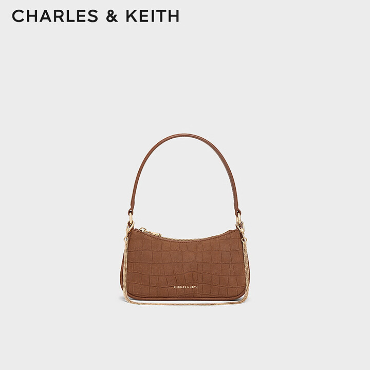 CHARLES&KEITH26春新品鳄鱼纹单肩腋下包斜挎包女CK2-80151362-C Chocolate巧克力色 S【图片 价格 品牌 ...