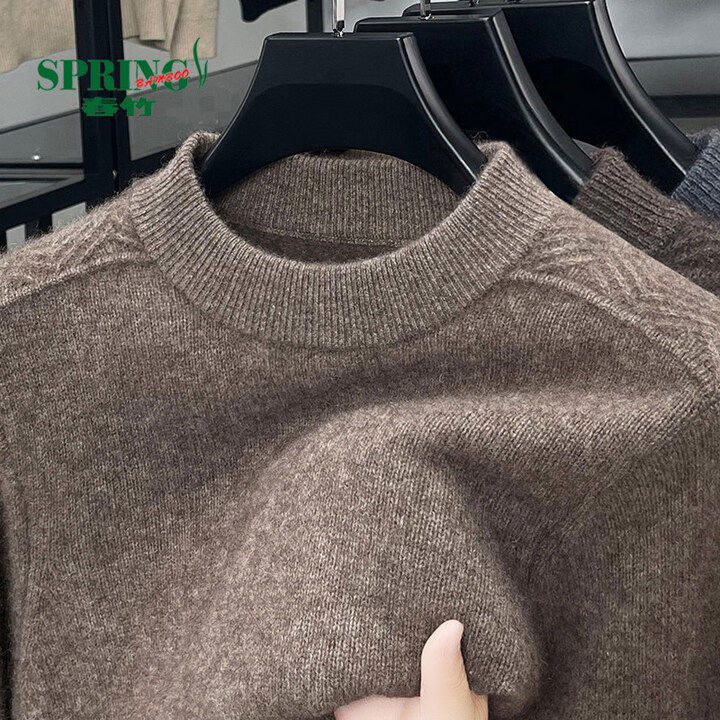 春竹羊绒衫男纯山羊绒冬季双股加厚半高领纯色针织毛衣男 米驼 4XL 190【图片 价格 品牌 报价】-京东