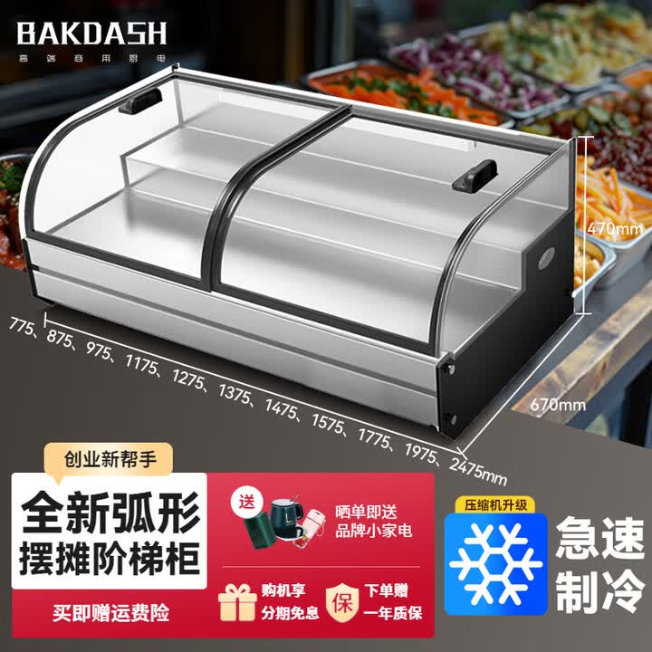 BAKDASH摆摊台式阶梯冰台冷藏保鲜展示柜三轮车夜市移动摆摊冷柜凉菜卤菜炸串烧烤水果熟食商用冰箱冰柜 双层压缩机升级急速制冷 长：980 ...