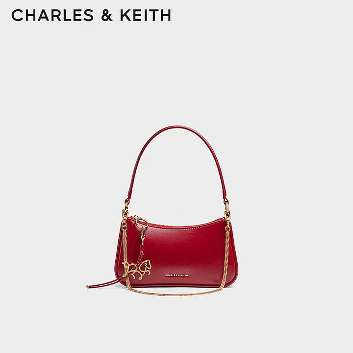 CHARLES&KEITH26春新品新年系列链条腋下包斜挎包包女包婚包CK2-80151362-D Tomato Red番茄朱红 S【图片 ...