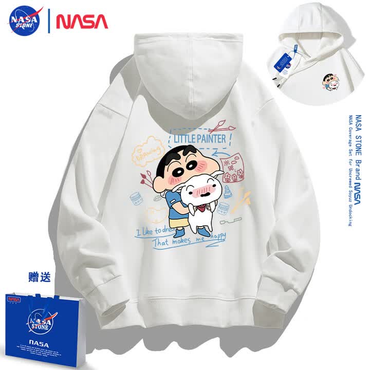 NASA STONE联名连帽卫衣男秋冬季加绒加厚新款潮流宽松学生上衣情侣装外套 白色 L 【120-140斤】【图片 价格 品牌 报价】-京东