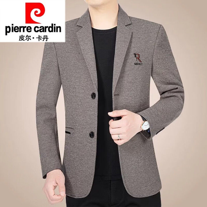 皮尔卡丹（pierre cardin）春秋季新款男装中年休闲男士西服外套单件修身小西装上衣针织 188咖色 170/M(90-110斤)【图片 ...