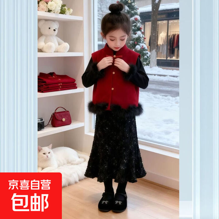 女童过年衣服洋气套装2026新款女大童红色本命年衣服冬装新年战袍 三件套 140【图片 价格 品牌 报价】-京东