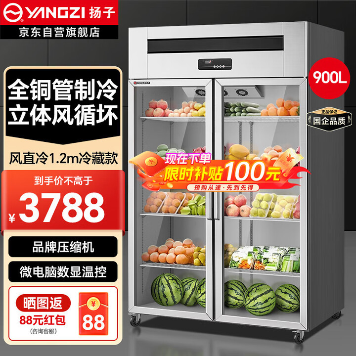【扬子小双门-冷藏风直冷】扬子蔬菜水果柜冷藏展示柜商用大容量超市保鲜柜冰柜火锅串串冰箱 工程款小双门-冷藏风直冷丨纯铜管【行情 报价 价格 ...