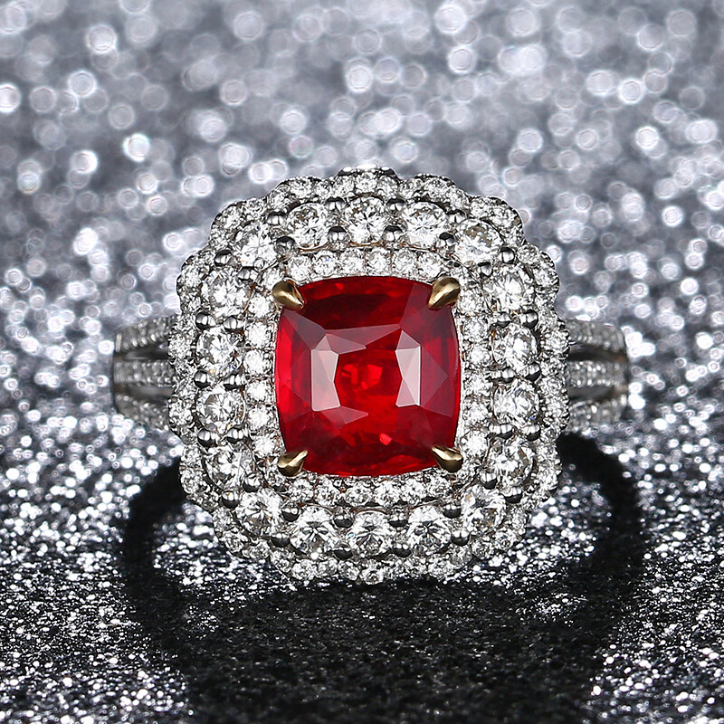 GRS证书莫桑比克无烧鸽血红 双用款2.2ct天然无烧鸽血红红宝石戒指18K金镶嵌钻石－京东珍品拍卖