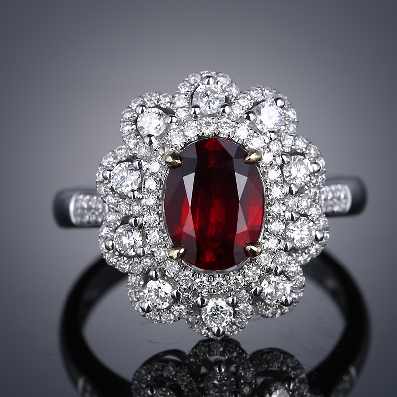 GRS证书莫桑比克无烧鸽血红1.54ct天然红宝石戒指18K金镶嵌钻石－京东珍品拍卖